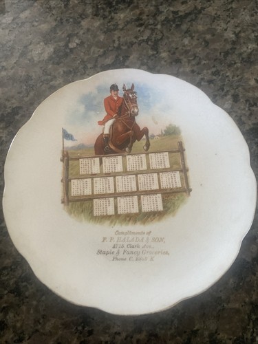 Fox Hunting Advertising Calendar Plate 1911 Compliments F.P.Halada ...