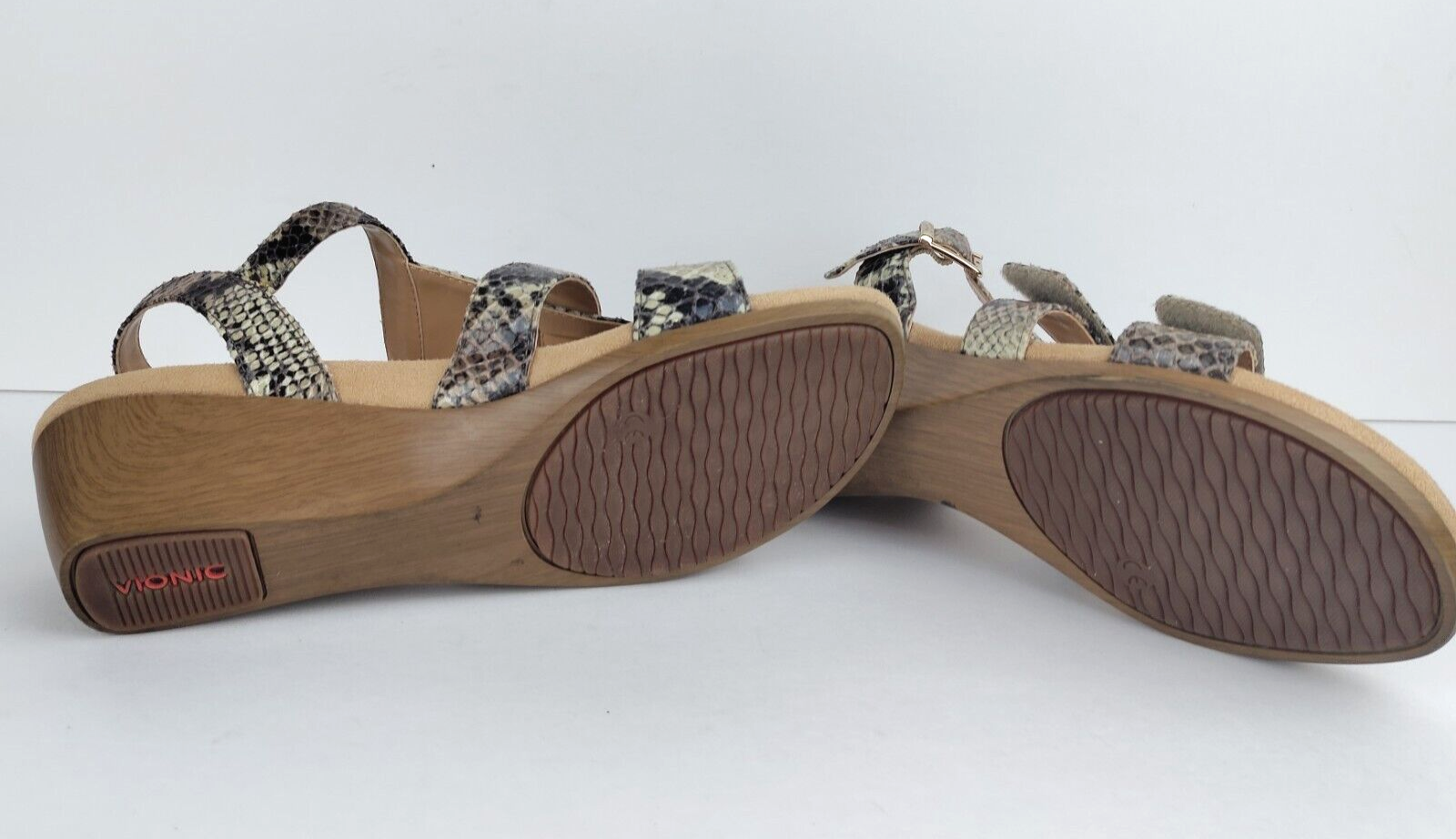 Vionic Womens 8 Glenda Strappy Wedge Sandals In Snakeskin Print Comfort ...