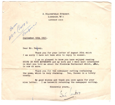 Eric Coates Signed Letter 1957 / Autographed Composer The Dam Busters ...