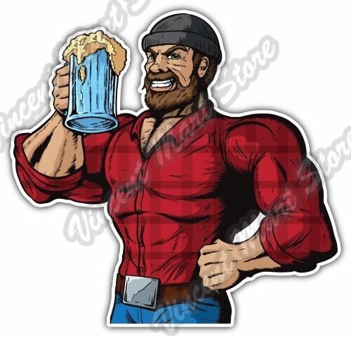 Lumberjack Logging Tree Chain Saw Axe Beer Car Bumper Vinyl Sticker ...