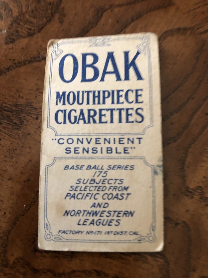 H. Smith (Hugh) T212 Los Angeles PCL 1910 Obak Blue Back Baseball Card ...
