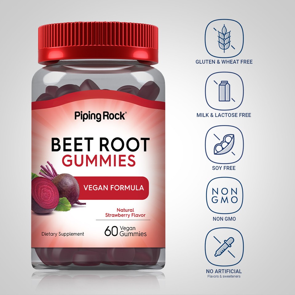 Beet Root Gummies | 60 Count | With Nitrates | Non-GMP | by Piping Rock ...