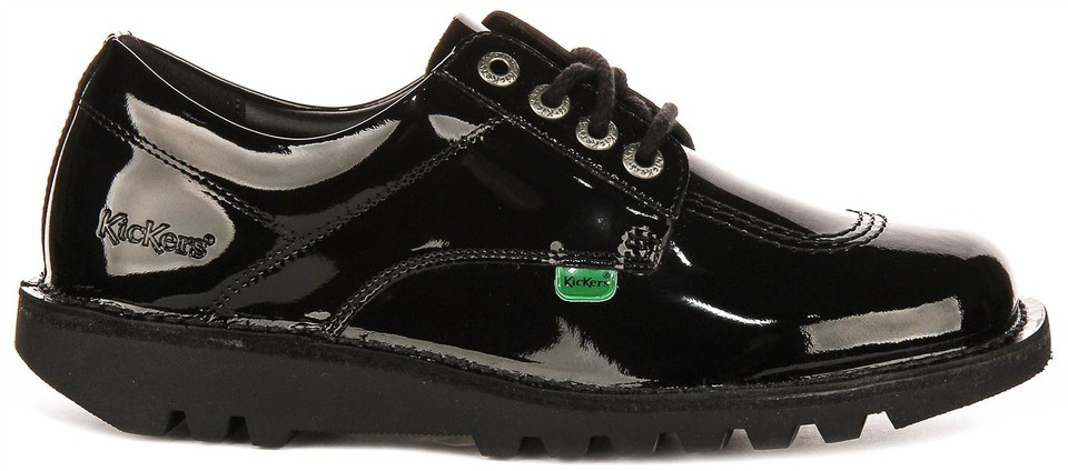 Kickers Kick Lo Core In Pelle Scarpe Da Donna In Nero Patinato UK 3 - 6 | eBay