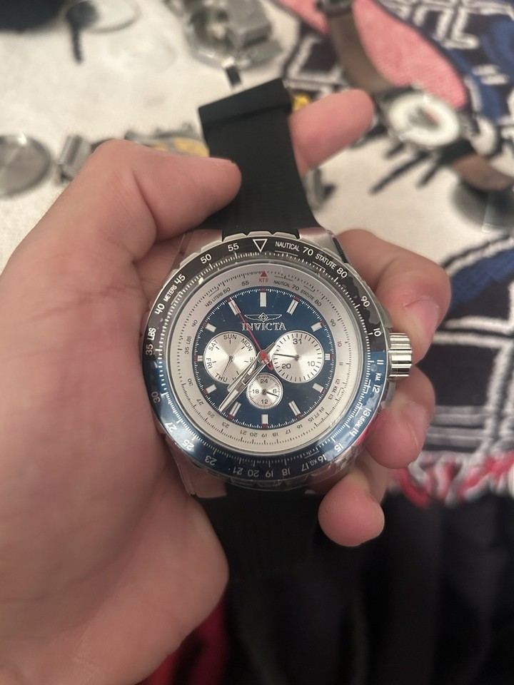 Mens Invicta Aviator Stainless Steel Quartz Watch 32916 Black Blue ...