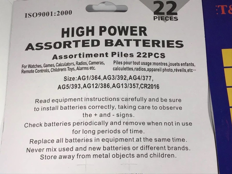 Battery VALUE Pack Assorted 44 Button Cell Batteries 2 Cards Free ...