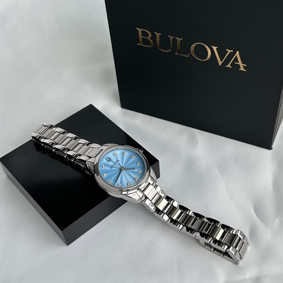 Bulova Sutton Diamond Blue Dial 96P250 Women's 28mm Quartz Watch-New w ...