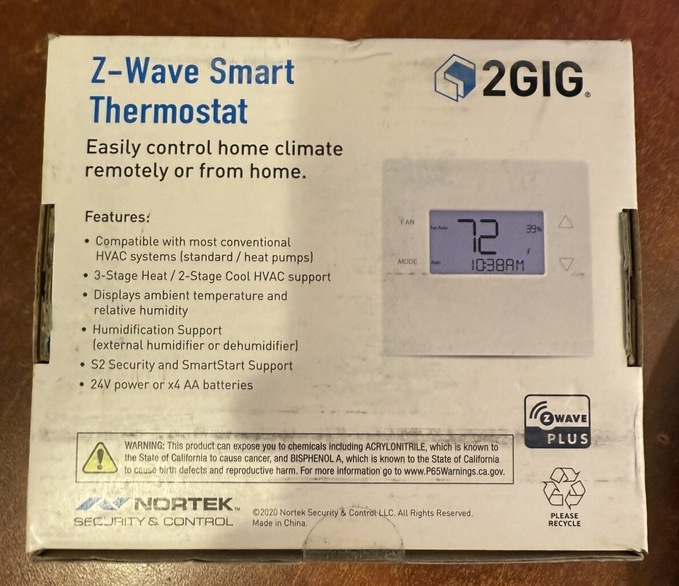 2gig Z-Wave 700 Smart Programmable Thermostat 2GIG-STZ-1 FREE SHIPPING ...
