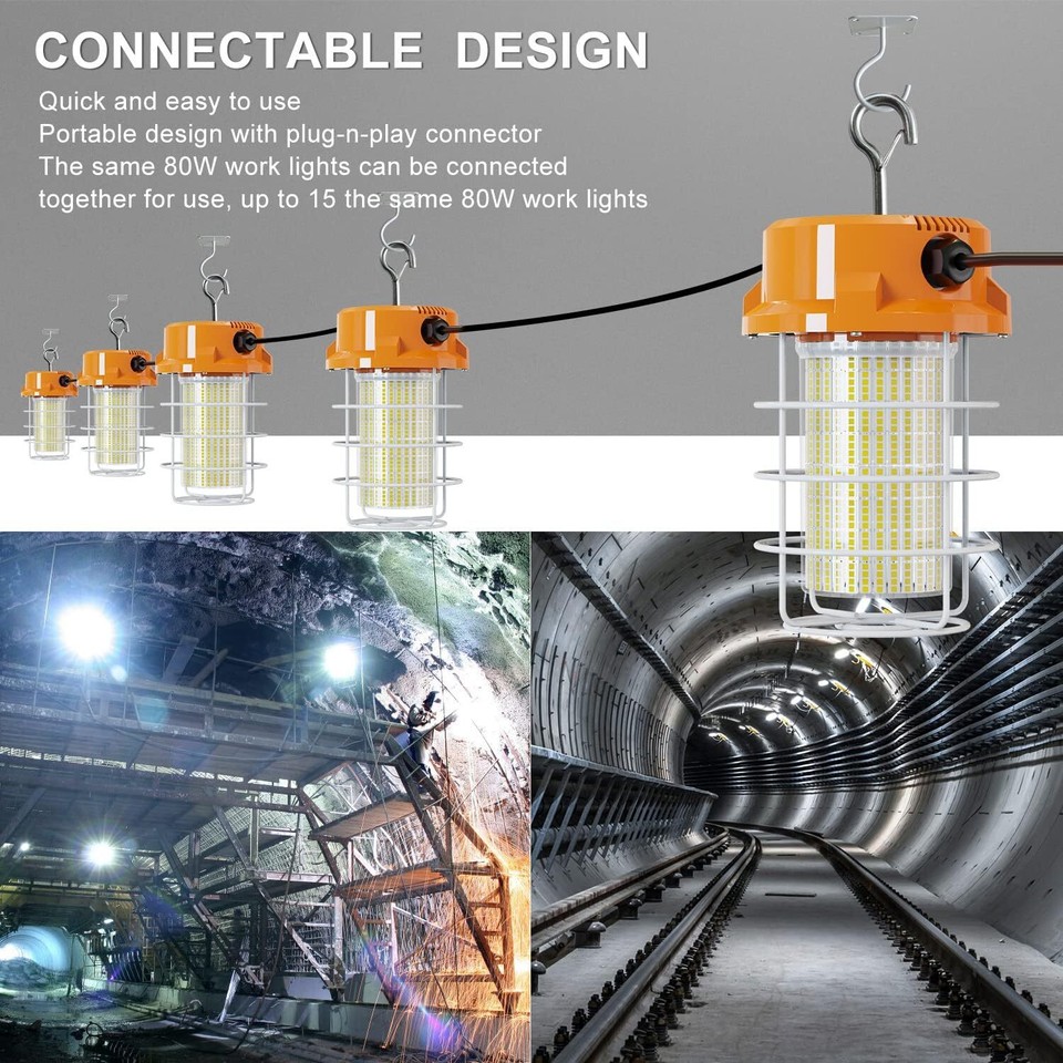 80W LED Temporary Work Light Portable Construction Jobsite Lights 5000K ...