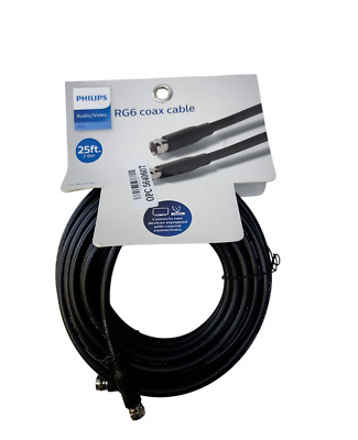 Philips RG6 Dual Shield Coax Cable 25 ft. Ideal for TV Antenna DVR VCR ...