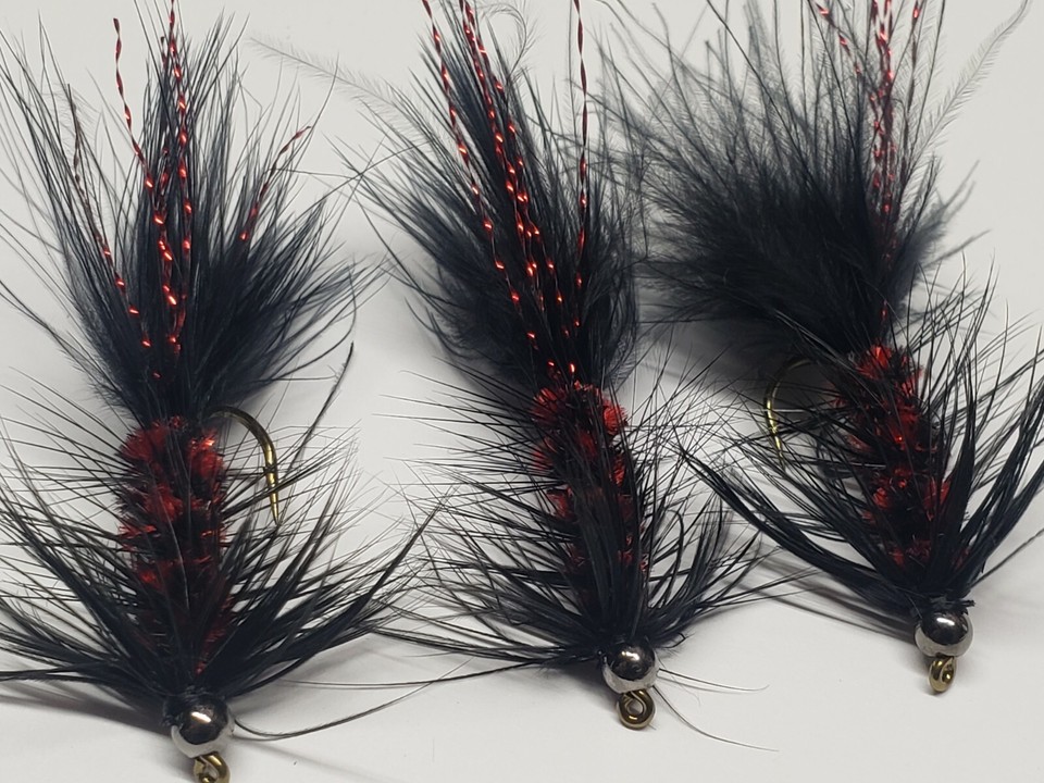 Woolly Bugger Black with Red Flash Bead Head Size 6 (per 3) | eBay