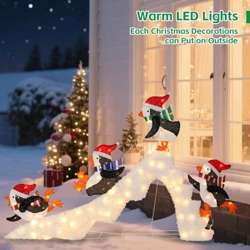 Lighted Christmas Penguin Decorations Outdoor Set of 4 Penguin Slide ...