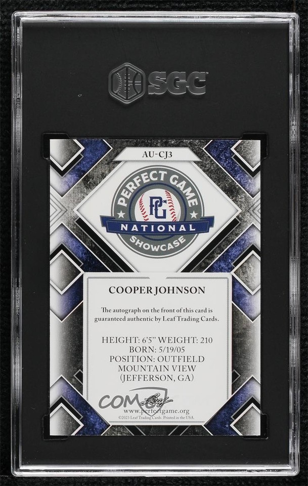 2023 Leaf Perfect Game National Showcase Orange /30 Cooper Johnson SGC ...