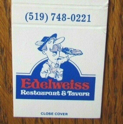 GERMAN RESTAURANT MATCHBOOK MATCHCOVER: EDELWEISS TAVERN (KITCHENER ...