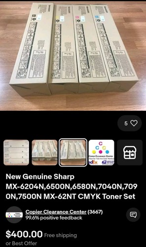 New Genuine Sharp MX-6204N,6500N,6580N,7040N,7090N,7500N MX-62NT CMYK Toner Set 618455449857 | eBay