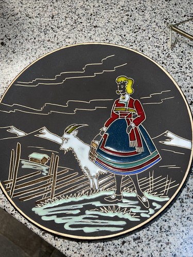 Norwegian Art Pottery Plate Telemark Norwegian Girl in Bunad With Goat ...