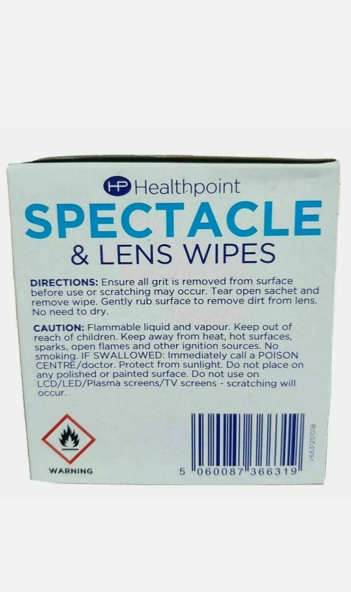 Healthpoint Spectacle & Lens Wipes Glasses Sunglasses Quick Smear Free ...