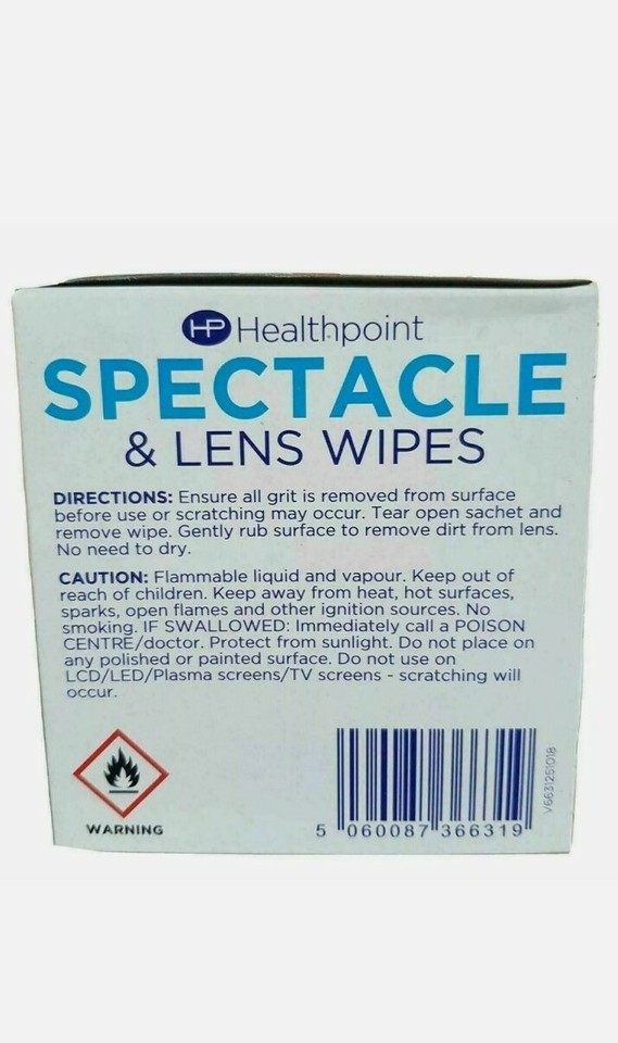 Healthpoint Spectacle & Lens Wipes Glasses Sunglasses Quick Smear Free ...