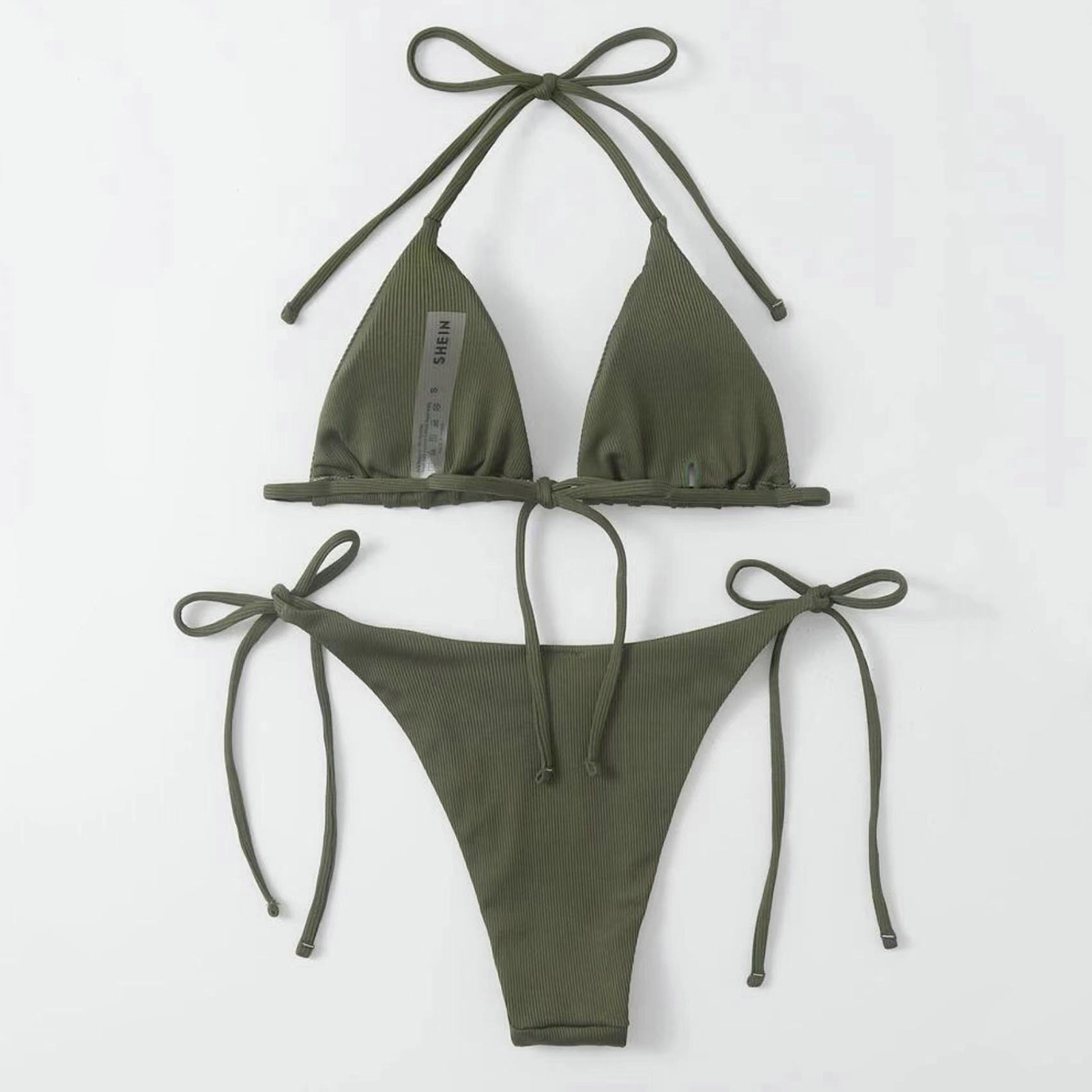 2pcs/set Women Swimsuit Sleeveless Gathering Halter Tiny Tie Lady ...