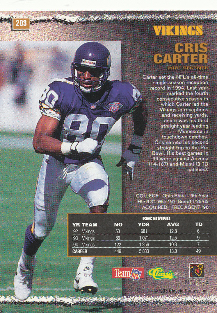 1995 Classic Pro Line - #203 Cris Carter for sale online | eBay