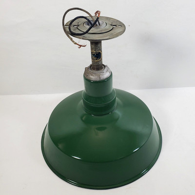 Vintage Green Enamel Metal 12" Industrial Service Station Light Shade w ...