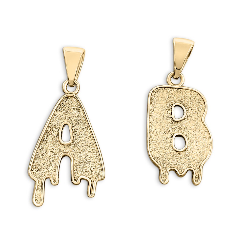 Real 14K Yellow Gold Mens Initial Pendant Drip Letter Pendant, All ...