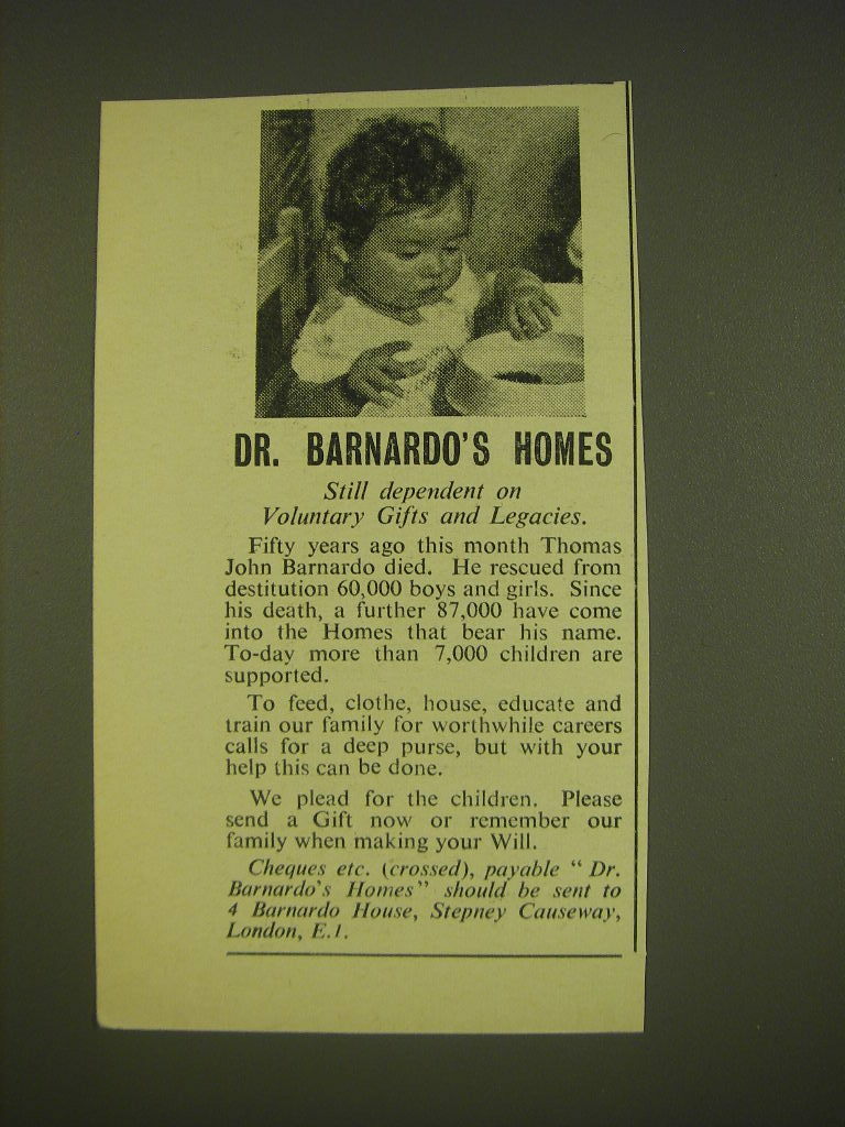 1955 Dr. Barnardo's Homes Ad - Dr. Barnardo's Homes still dependent on ...