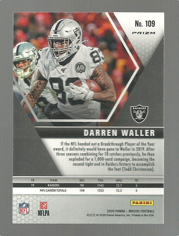 2020 Panini Mosaic - Mosaic Reactive Blue Prizm #109 Darren Waller | eBay