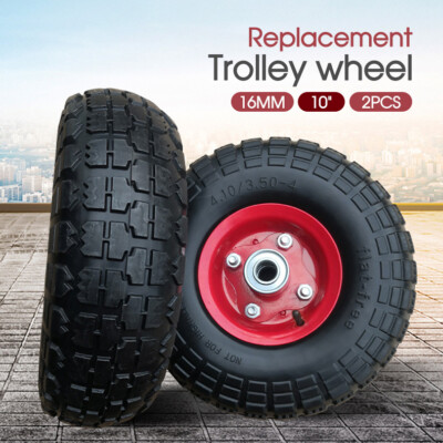 2 x 10" Hand Trolley Wheel puncture proof 3.50-4 Tube Heavy Duty 16mm ...