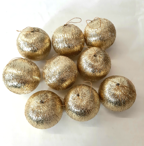 9 x Vintage Silk Spun Golden Thread Christmas Bauble Decorations | eBay
