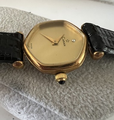 CARAN Ladies Watch Swiss Made 71508 Gold Plate Hexagon Face Diamond ...