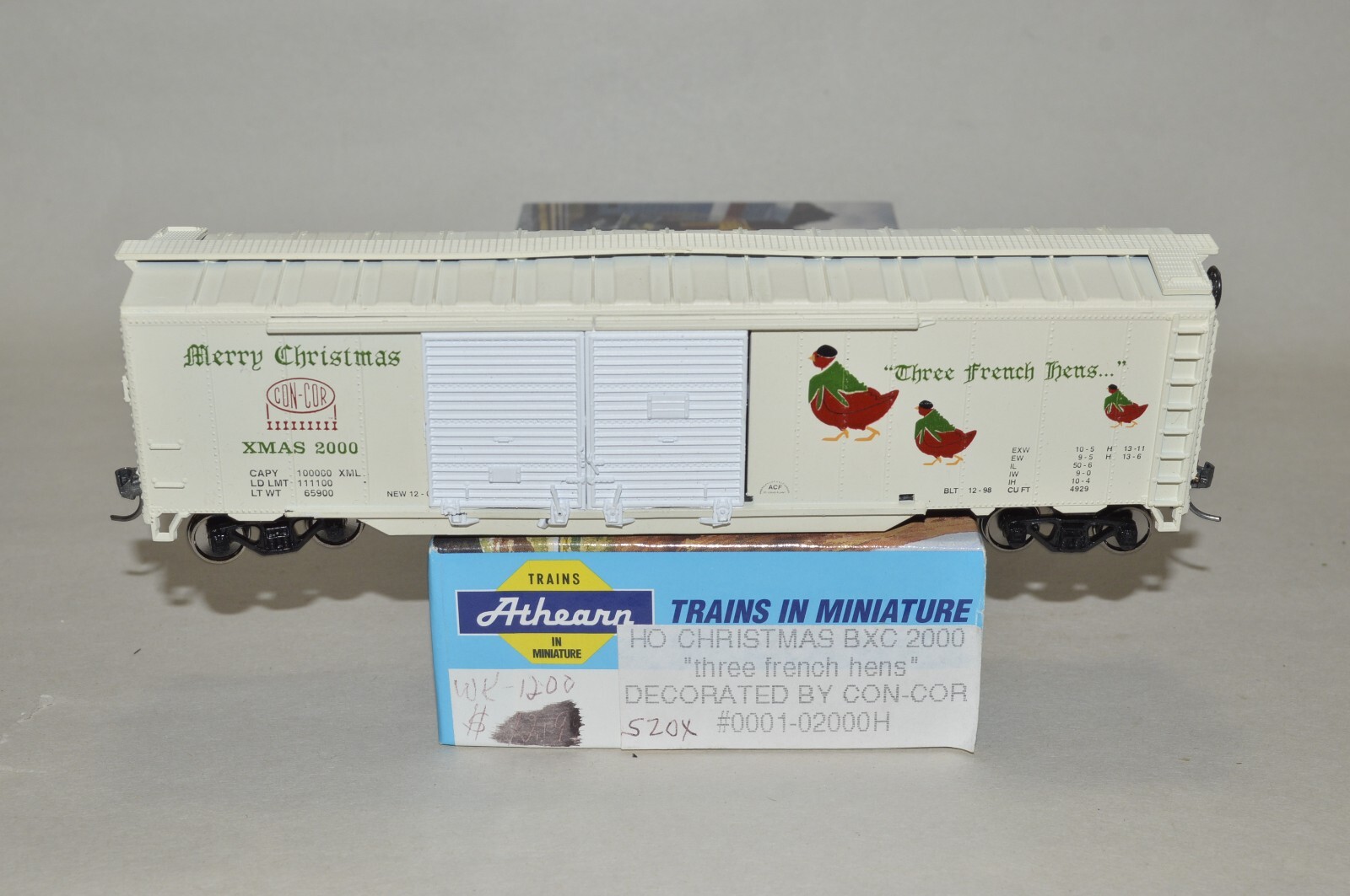 HO scale Merry Christmas Athearn Bev-Bel Three French Hens box car ...