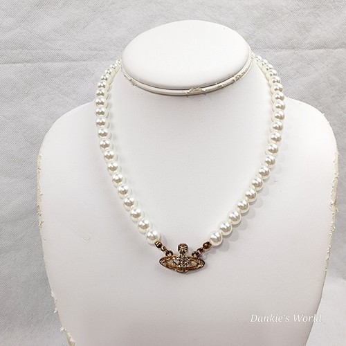 Vivienne Westwood Gold Tone Mini Bas Relief Pearl Orb Choker Necklace ...