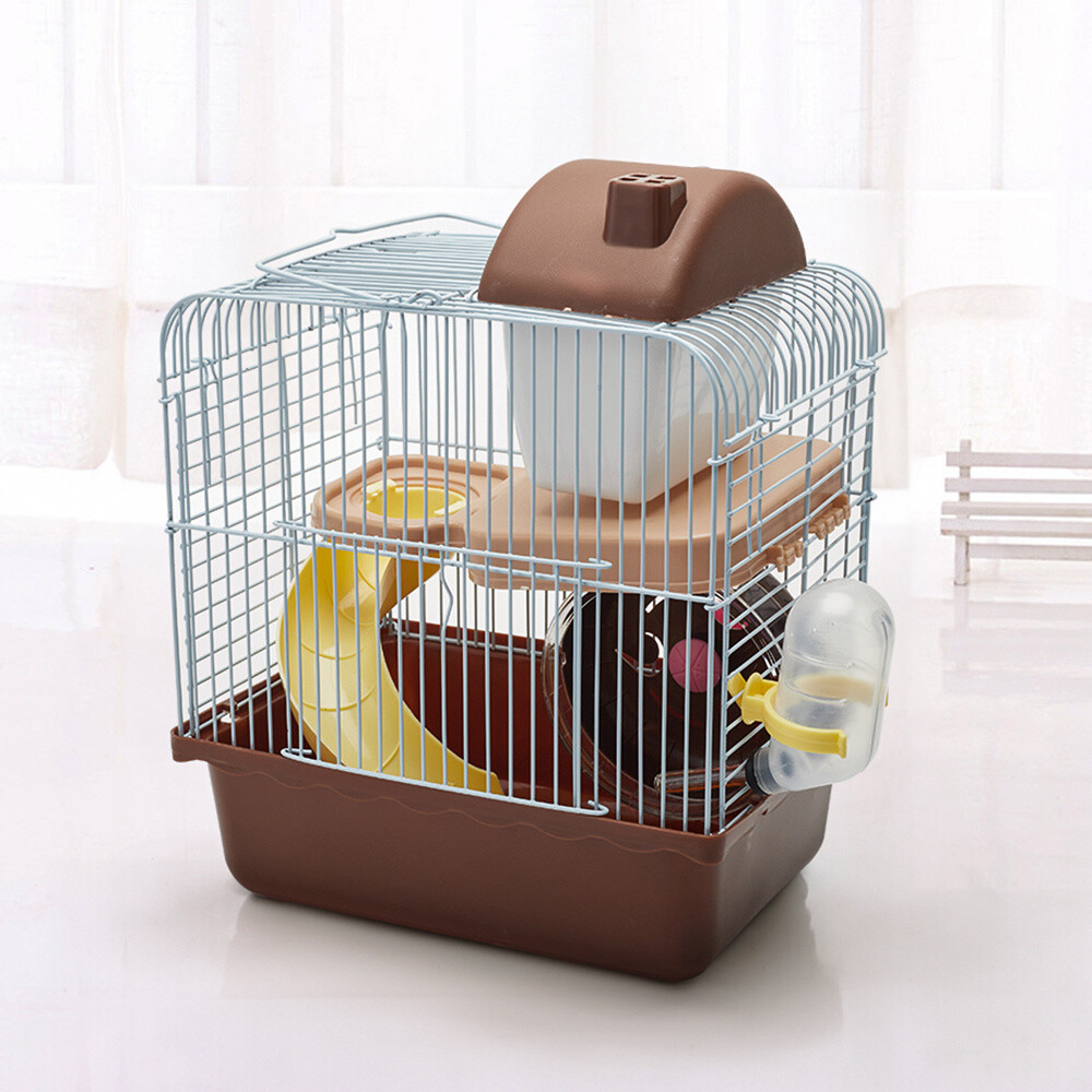 2 Tier Metal Wire Hamster Cage Carrier Rodent House with Exercise Wheel ...