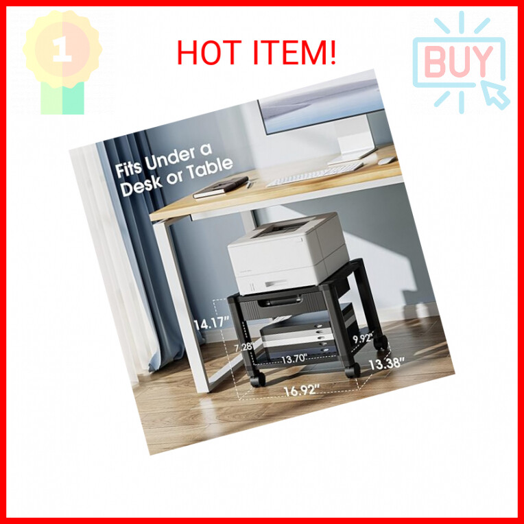 HUANUO Printer Stand with Cable Management and Storage Drawer, Printer ...