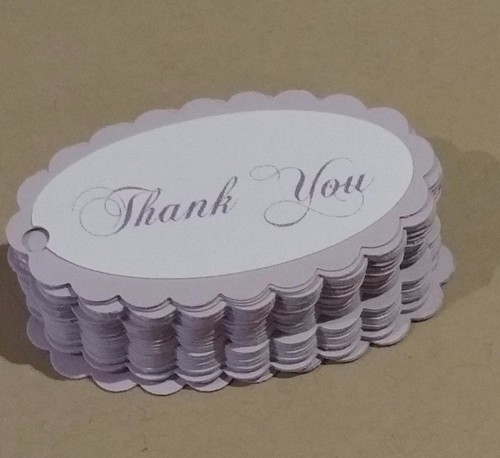 Hand made " Thank you" Lilac gift tags. double layered 'Thank you' Pk ...