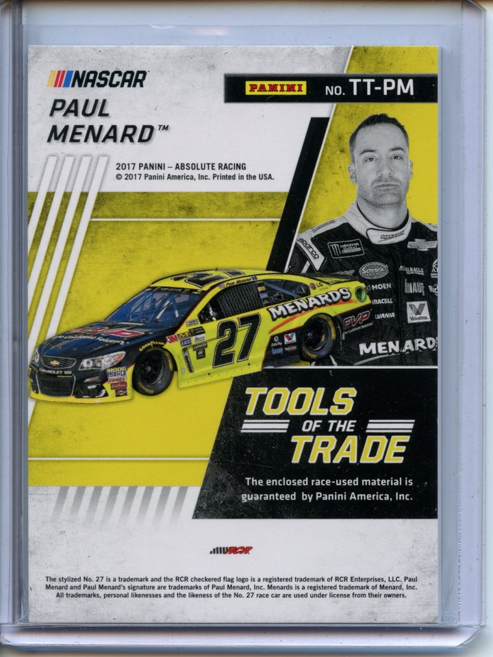 2017 Panini Absolute NASCAR Tools of Trade RED Sheet Metal Paul Menard ...