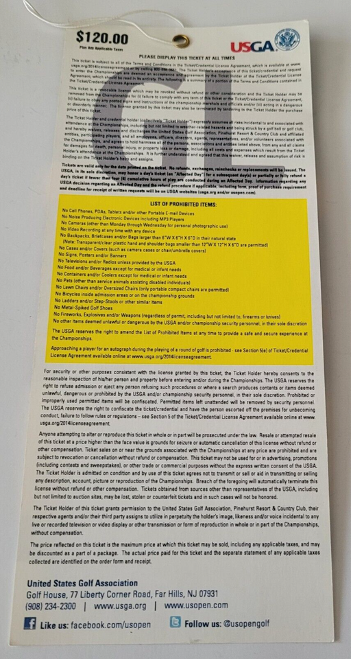 2014 Mens US Open Ticket Pinehurst NC June 13 Martin Kaymer Wins | eBay