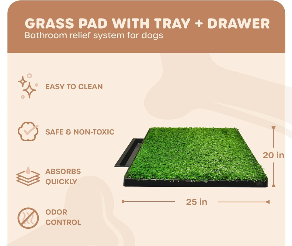 Dog Grass Pad w/ Tray 20x25 – Indoor/Outdoor Potty w/ Replaceable Turf ...
