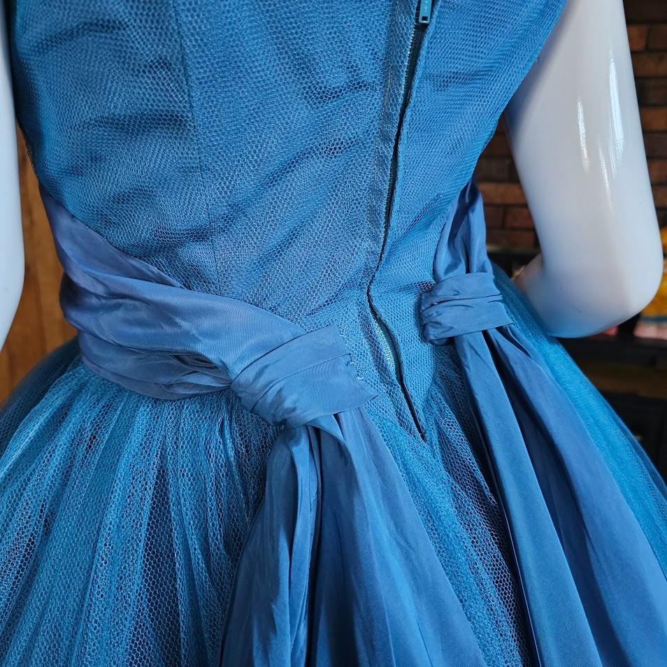 Vtg 50s Turquoise Blue Shelf Bust Tulle Strapless Prom Party Wedding ...