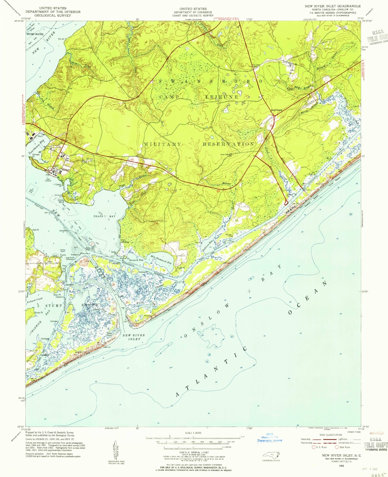 New River Inlet NC Topographic Map 1997 USGS – Premium Matte Print ...