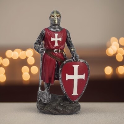 7"H Red Crusader With Axe and Shield Figurine | eBay