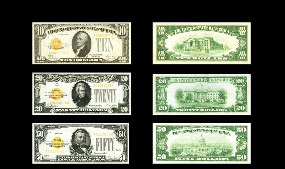 Reproduction Rare USA America 1928 Gold certificate banknote full set ...