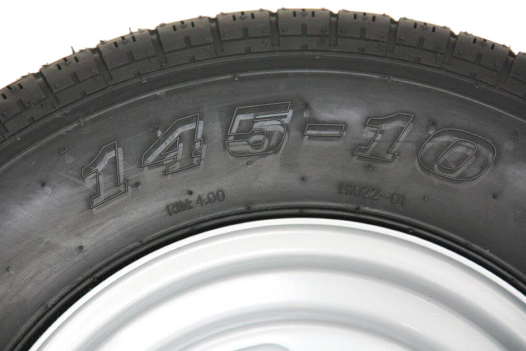 10" inch trailer wheel & tyre 145R10 radial 430kgs 84/82N 4 stud 4" PCD ...