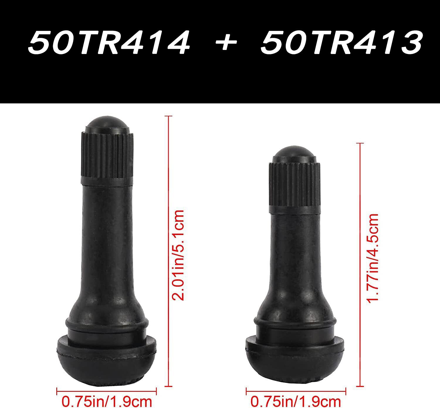 100PCS TR413 & TR414 Snap-in Tire Valve Stems w/ Cap Black Rubber Alloy ...