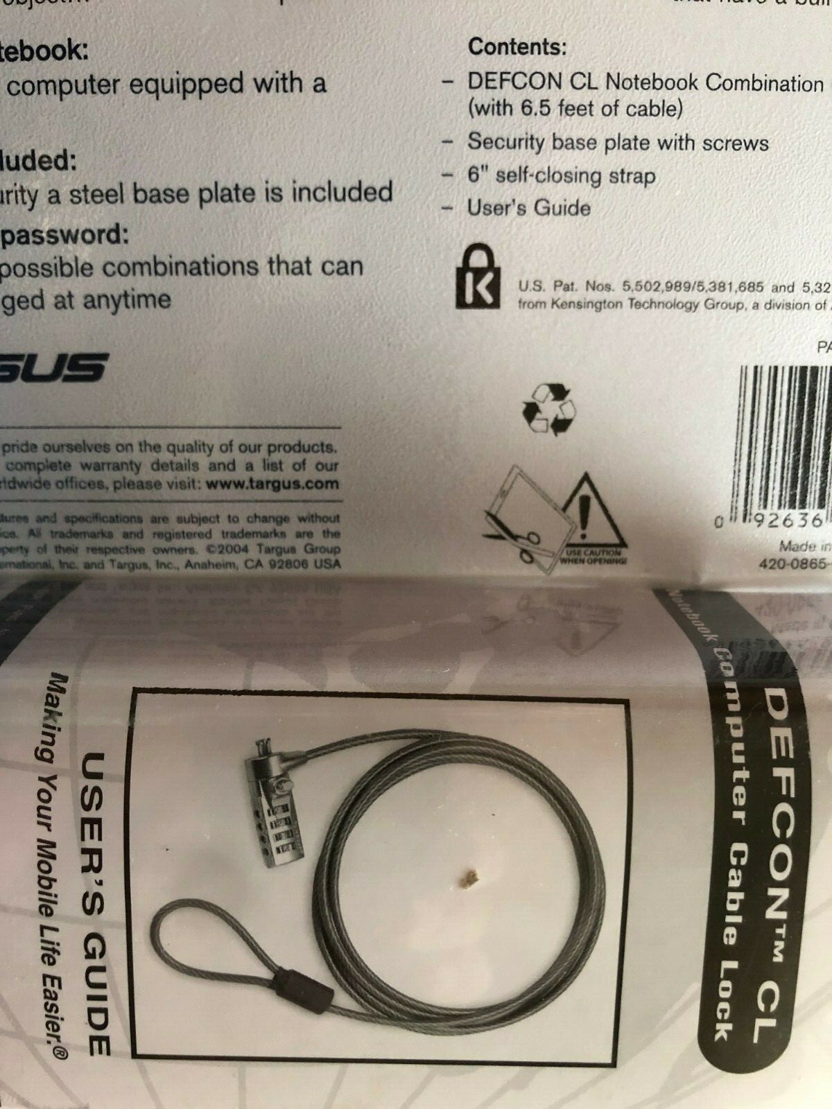 Targus DEFCON T-Lock Resettable Combo Cable Lock for Laptop Computer ...