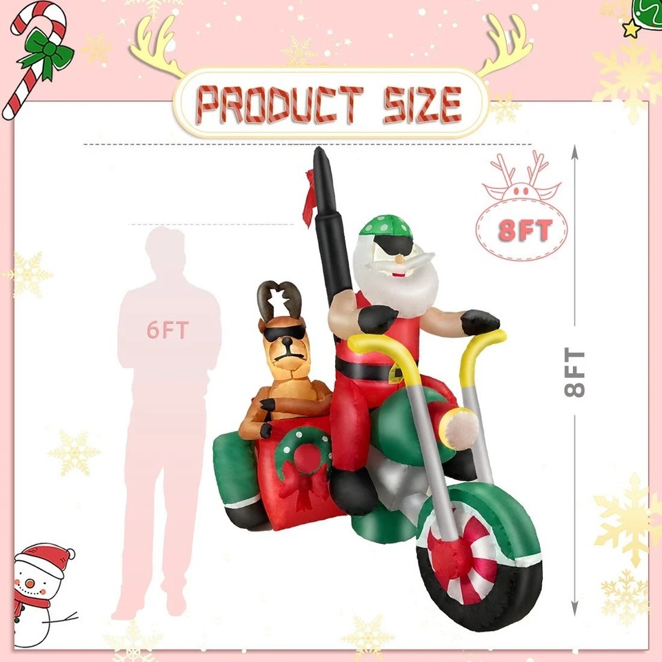 8 FT Christmas Inflatable Santa Claus Ride Motorcycle Reindeer Outdoor ...