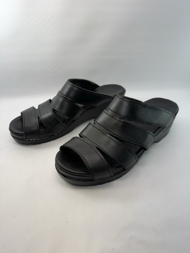 Dansko Monika Black Leather Multi Strap Comfort Wedge Sandals EU 38 US ...