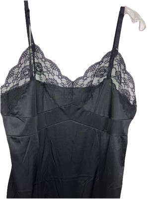 42 XL Vintage triangle bust lace insert slip sissy black shadow panel ...