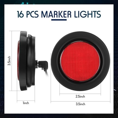 16 Pcs 2.5 Round Clearance Lights 13 LED Front Rear Side Marker Red ...