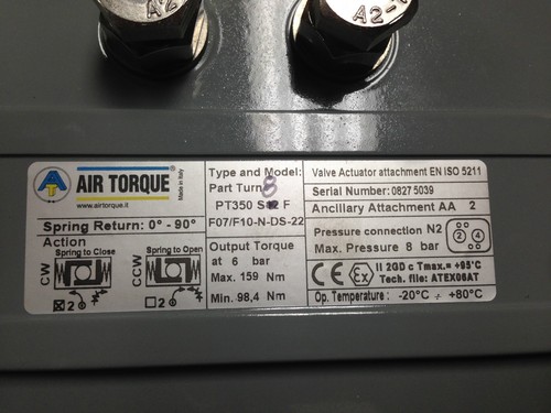 AIR-TORQUE PT350-S8 F,PT 350 S12 F PNEUMATIC VALVE ACTUATOR F07/F10-N ...